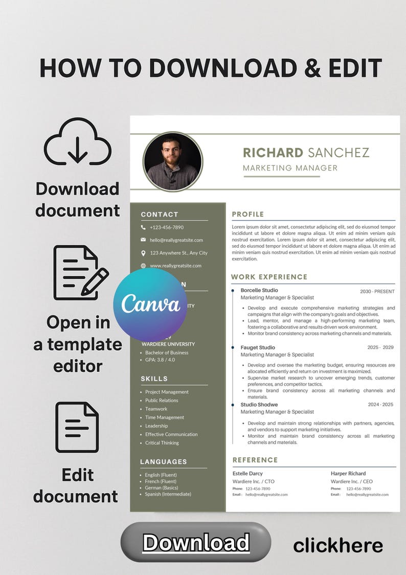 Editable Resume Template: Modern Minimalist CV Design (digital Download ...