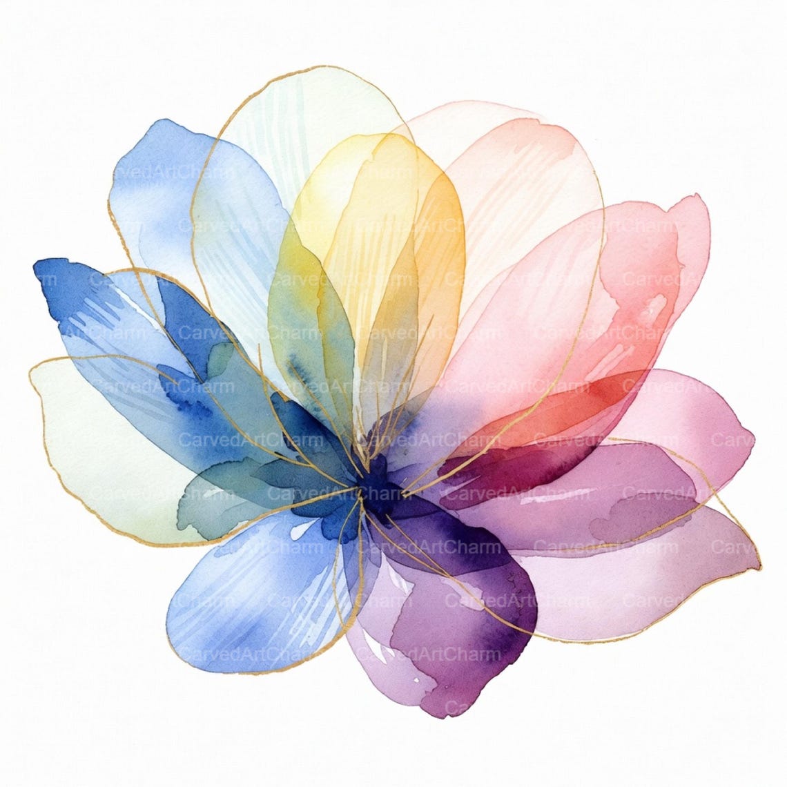 12 Watercolor Floral Clipart Set, Pastel Flower PNG, Abstract Rainbow ...