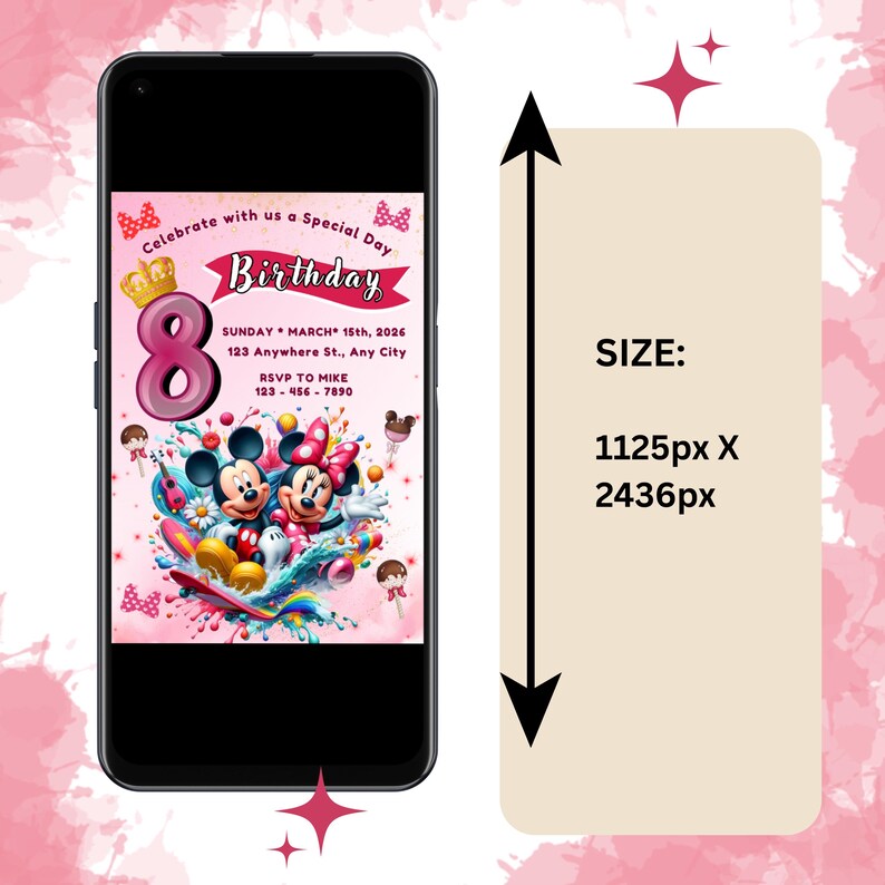 Pink Mickey and Minie Birthday Invitation, Editable Canva Template ...
