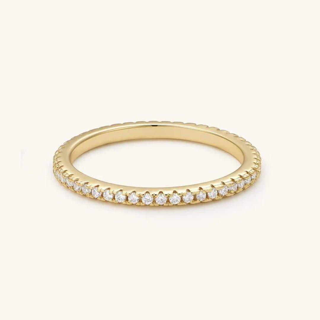 Classic Micro Pavé Wedding Band, 14K Solid Gold Diamond Moissanite Ring ...