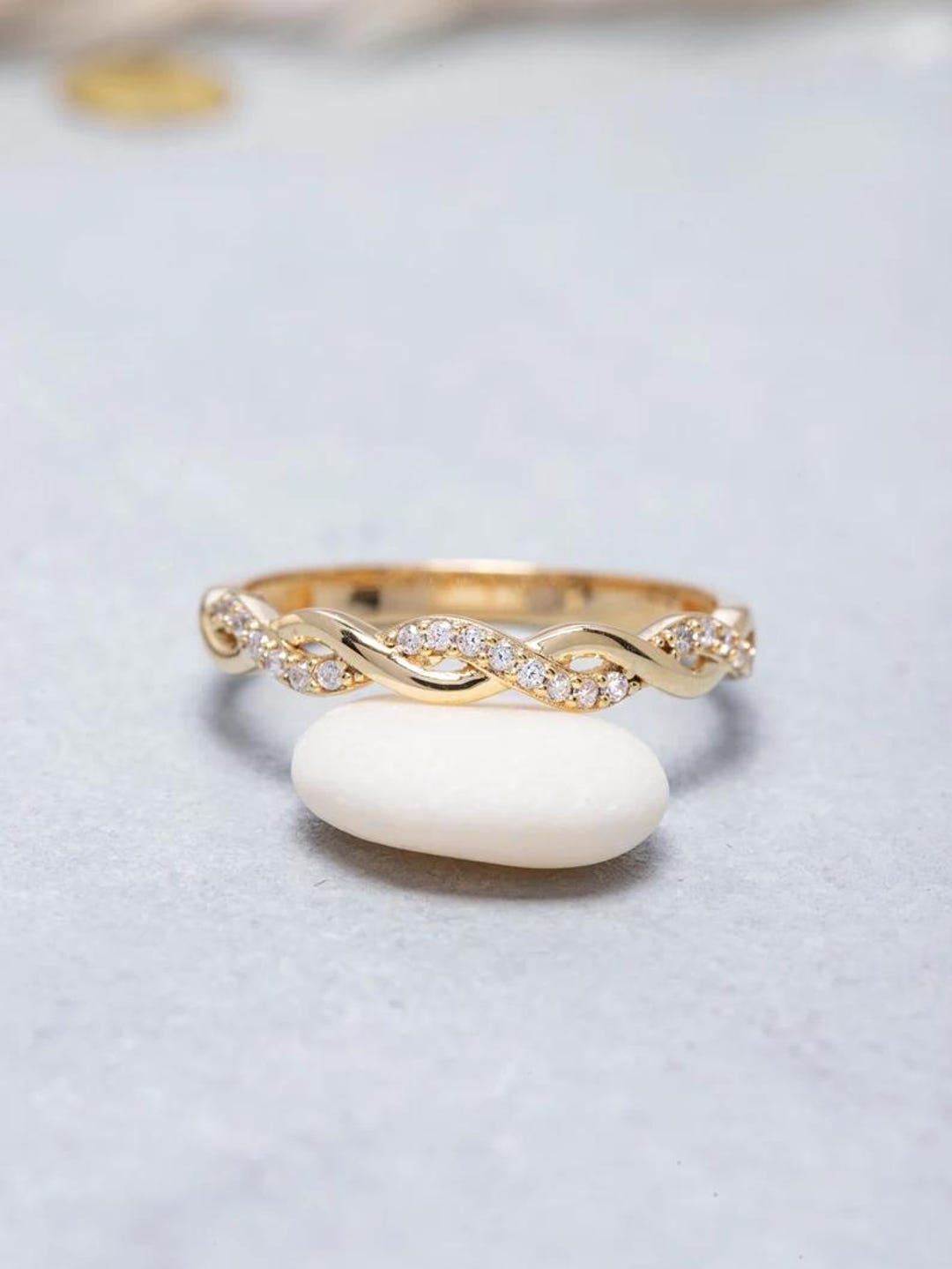 Twisted Infinity Wedding Band, 14K Gold Pavé Diamond Moissanite Band ...