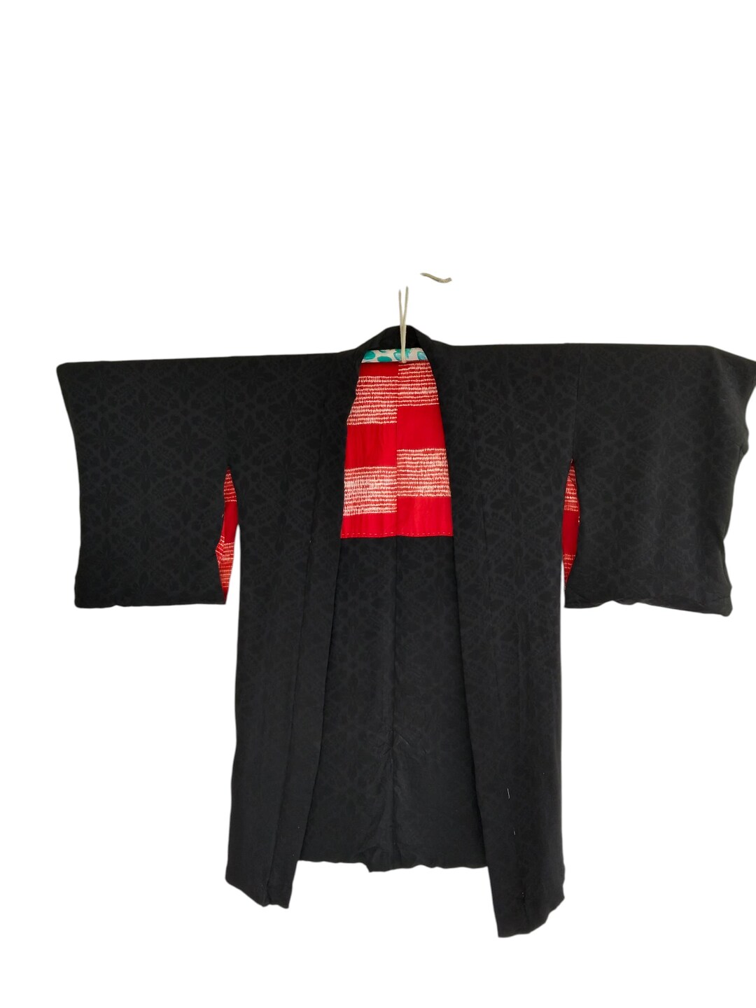 Vintage Black Silk Haori Kimono Jacket - Red Lining - Japanese Formal ...