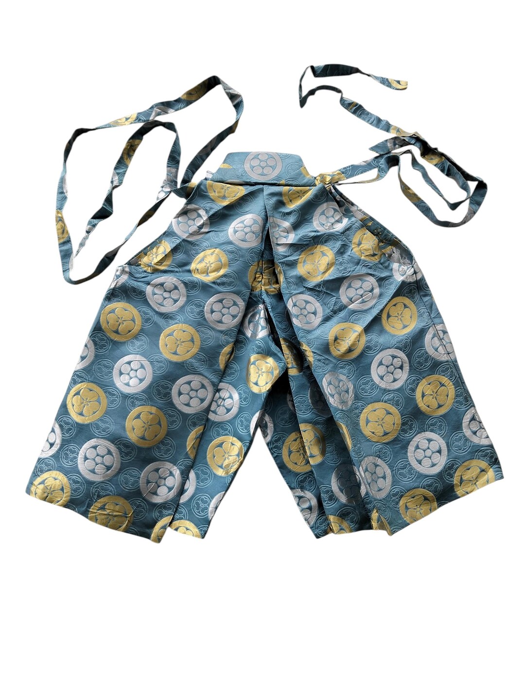 Vintage Teal & Metallic Patterned Hakama Pants | Traditional Japanese ...