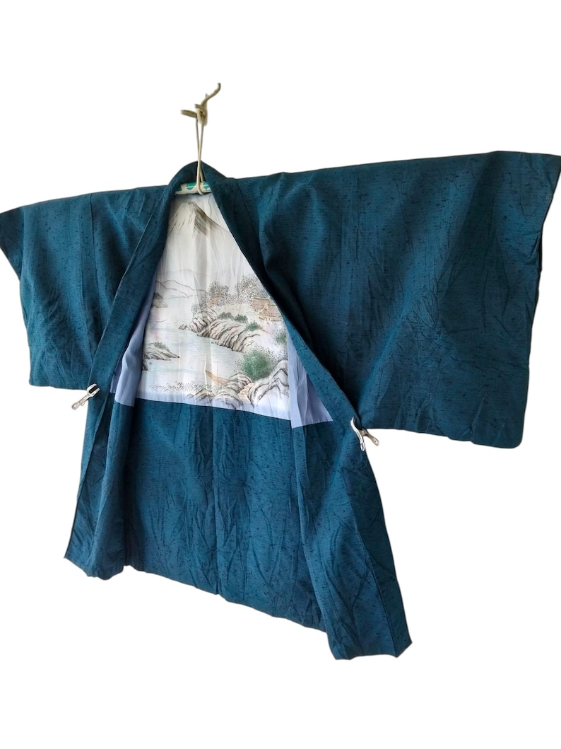 Vintage Japanese Haori Jacket: Hand-painted Mountain Landscape Silk ...