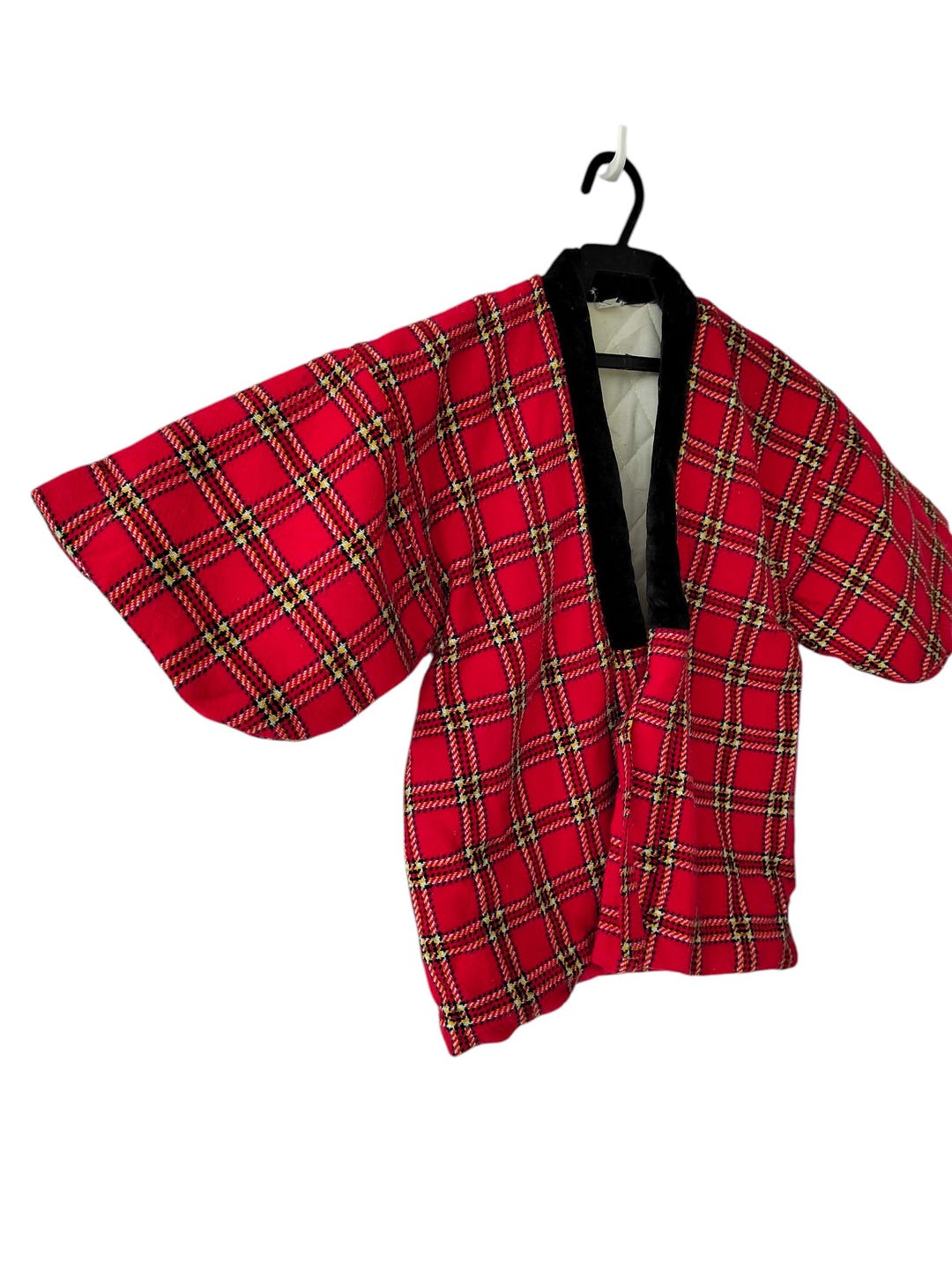 Vintage Japanese Hanten Kimono Kids Warmwear Red Checkered Design Japan ...