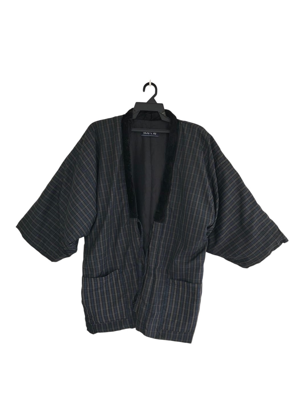 Vintage Striped Hanten Jacket: Velvet Collar, Japanese Kimono Style - Etsy