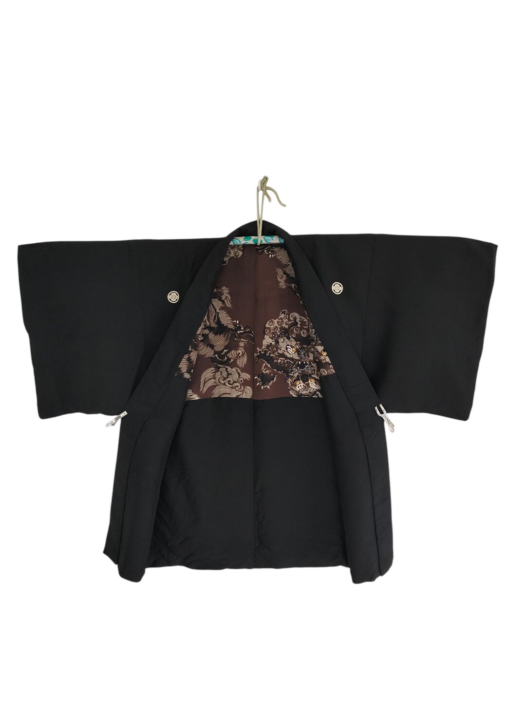 Vintage Black Haori Kimono: Men's Japanese Jacket With Dragon Lining ...