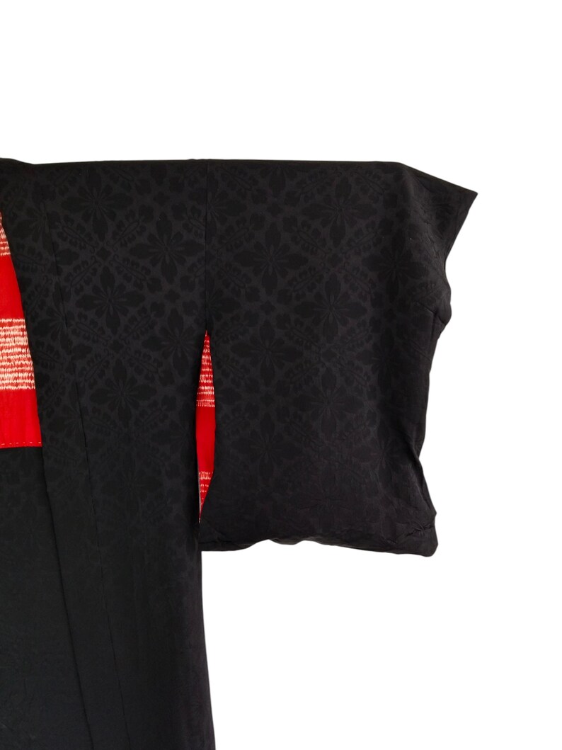 Vintage Black Silk Haori Kimono Jacket - Red Lining - Japanese Formal ...