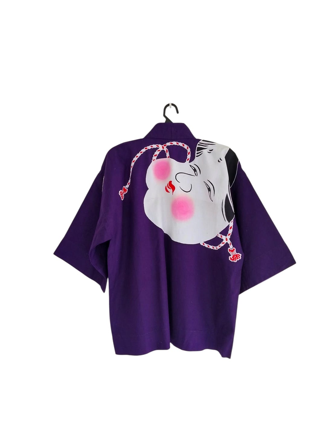 Japanese Festival Kimono Jacket - Purple Happi With Lucky Okame Face ...