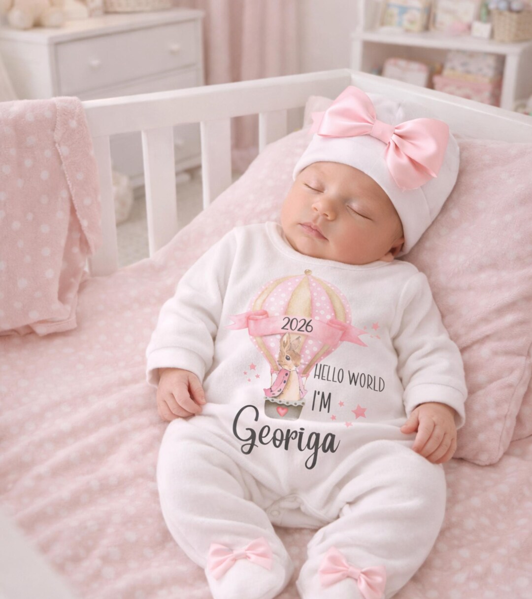 Personalised Baby Sleepsuit & Hat Set | Newborn Outfit | Custom Baby ...