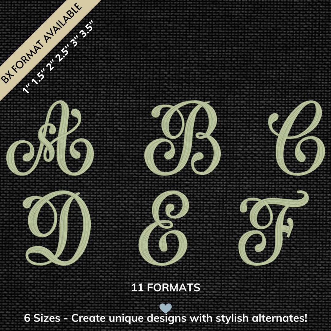 Monogram Script Embroidery Font, Calligraphy Font, Alphabet Machine ...