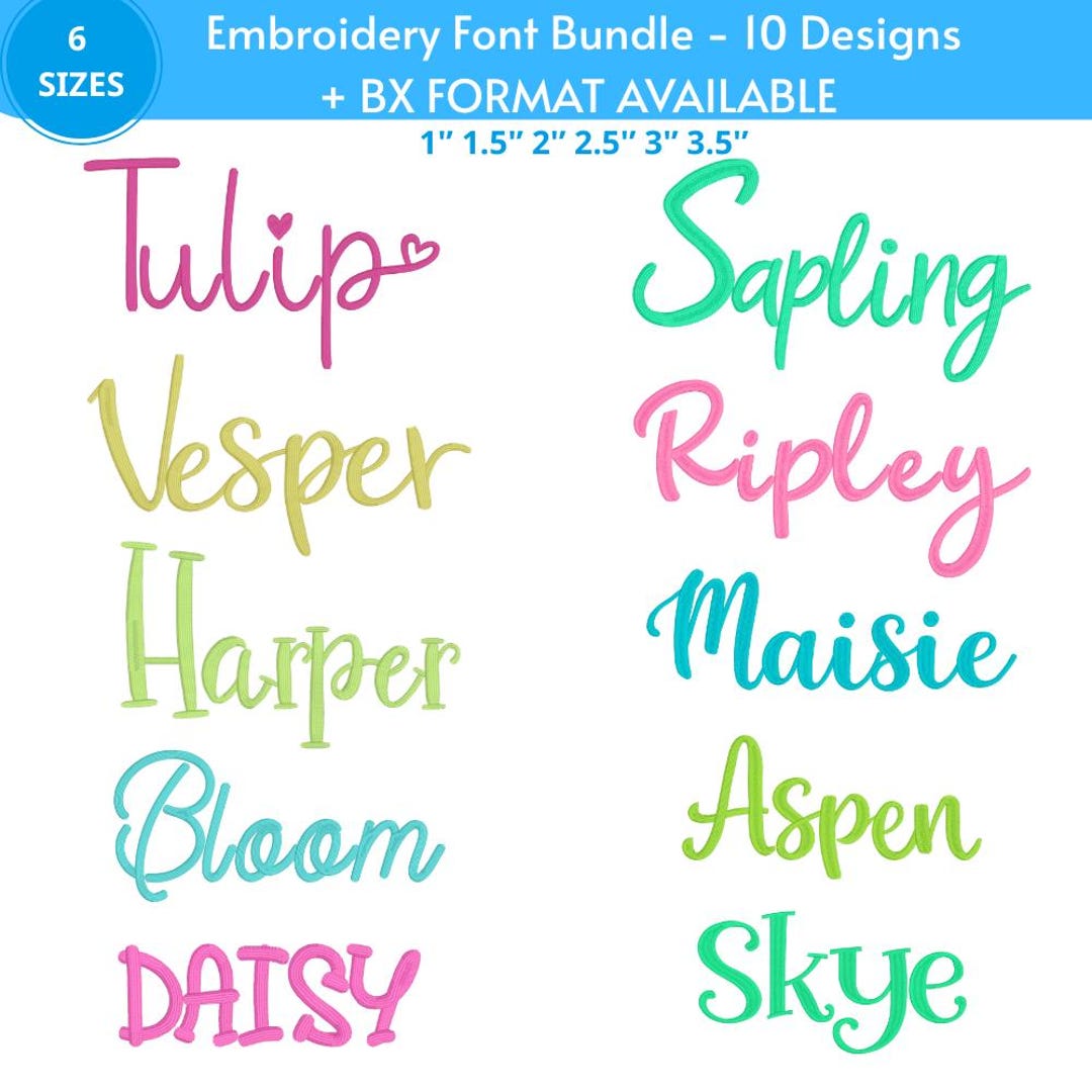 10 Embroidery Font Bundle - Handwritten Script and Block Alphabet ...