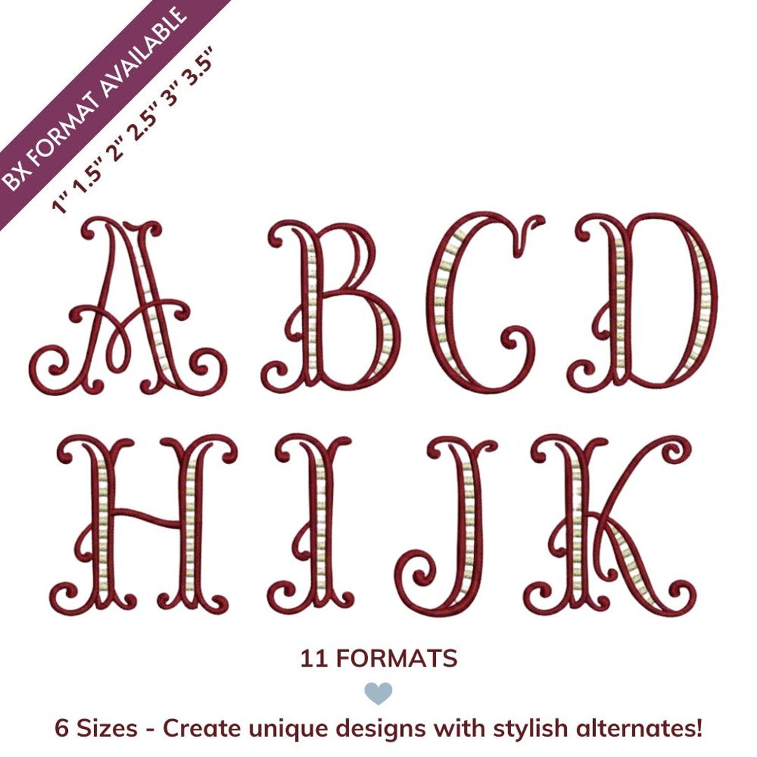 Fishtail Monogram Embroidery Font, 6 Sizes 11 Formats + BX, Machine ...