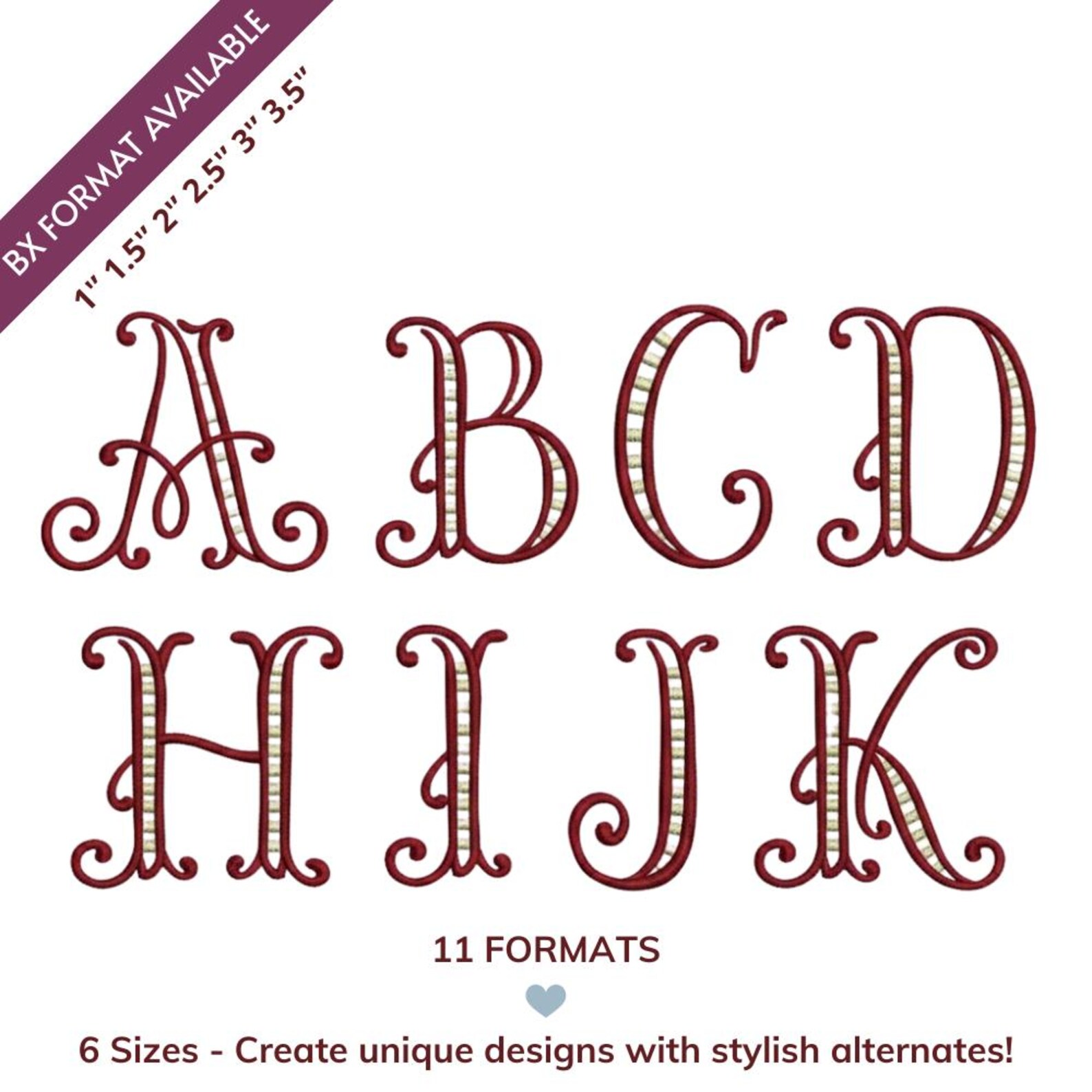 Fishtail Monogram Embroidery Font, 6 Sizes 11 Formats + BX, Machine ...