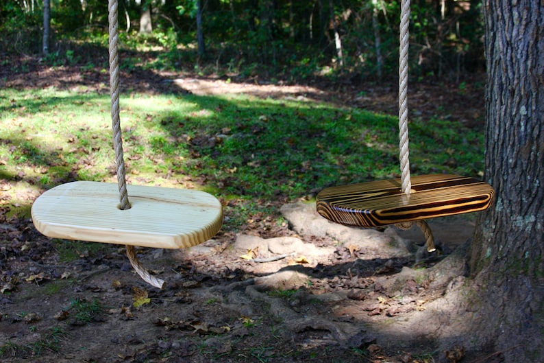 Handcrafted Wooden Disc Tree Swing, Natural or Charred, Rope Included ...