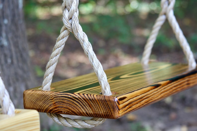 Handcrafted Wooden Tree Swing Natural or Charred Rope - Etsy