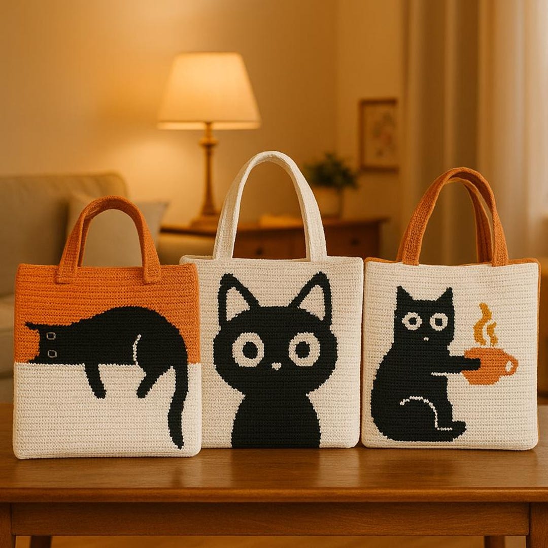 Black Cat Crochet Bag Pattern PDF – Kawaii Tote Bag Tutorial ...