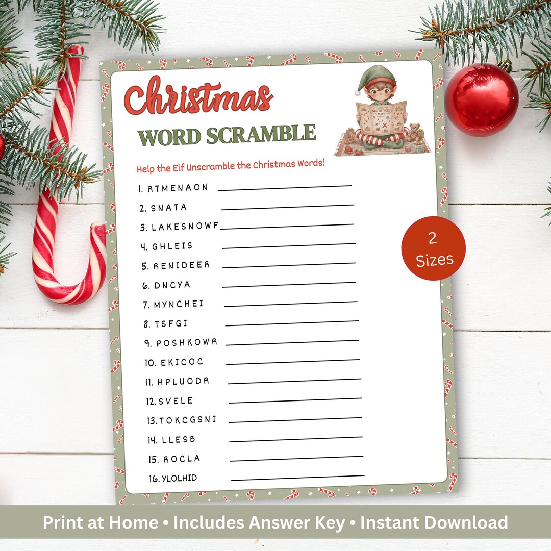 Christmas Word Scramble Game Printable Kids Holiday Activity Classroom ...