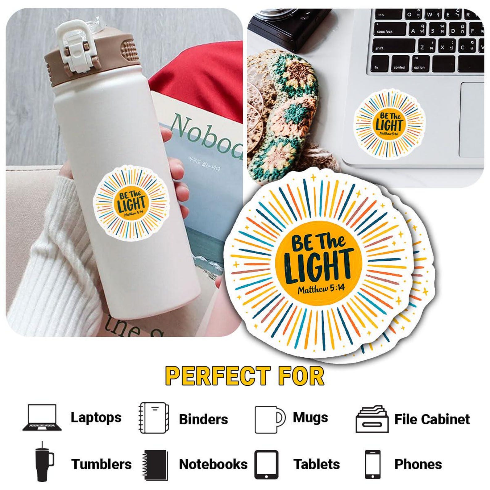 3 Pcs Be the Light Sticker – Inspirational Christian Affirmation Vinyl ...