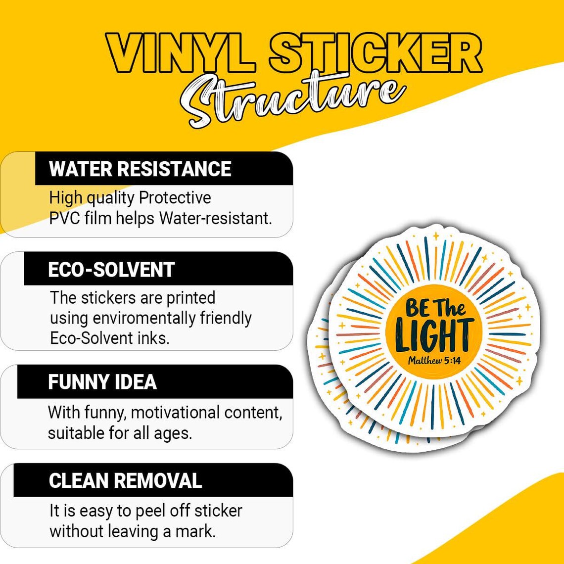 3 Pcs Be the Light Sticker – Inspirational Christian Affirmation Vinyl ...