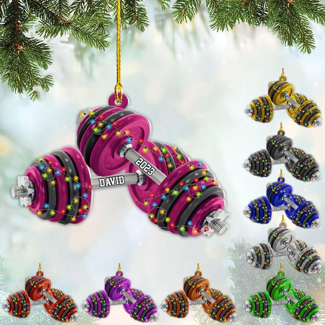 Personalized Dumbbell Ornament, Fitness Gift for Gym Workout Trainer ...