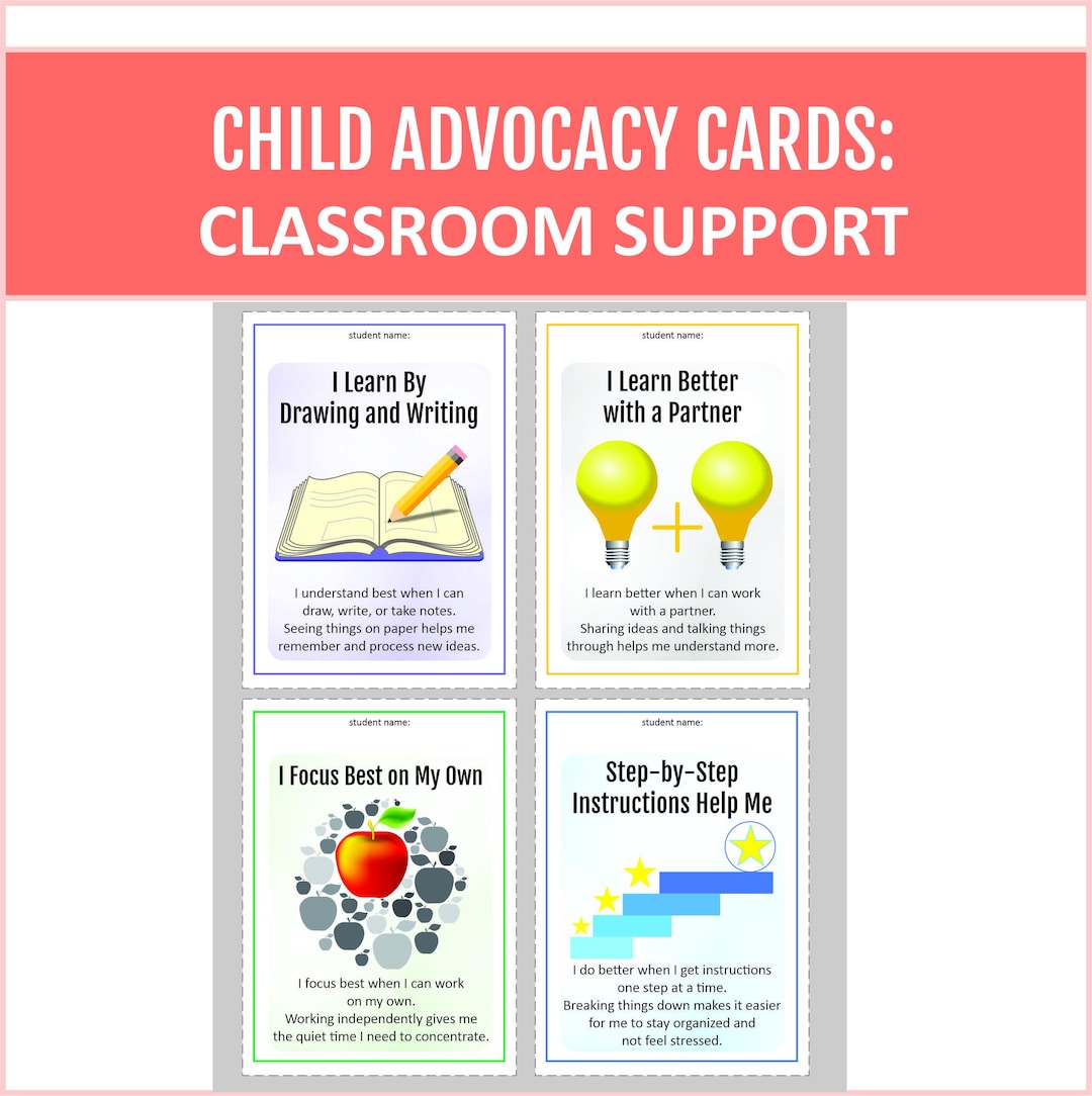Printable Classroom and Support Advocacy Cards | Student SEL Tools - Etsy