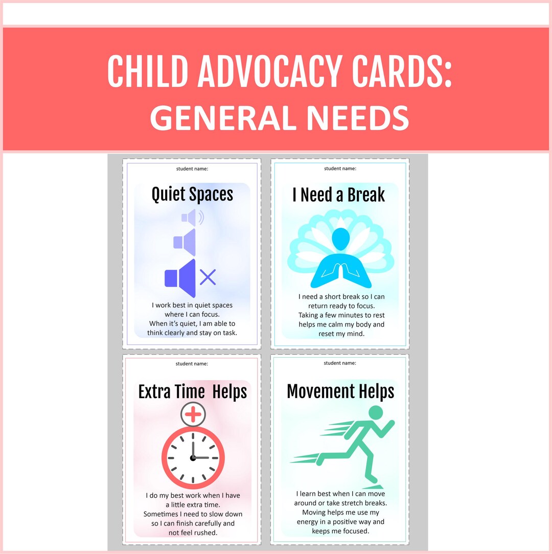 Printable Student Advocacy Cards | General Needs | Counseling ...
