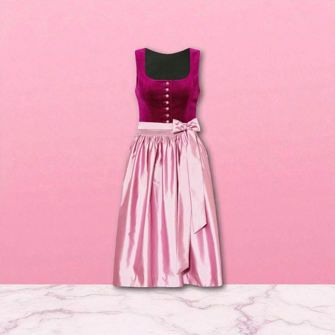 Pink Satin Dirndl Dress | Traditional Bavarian Oktoberfest Outfit ...