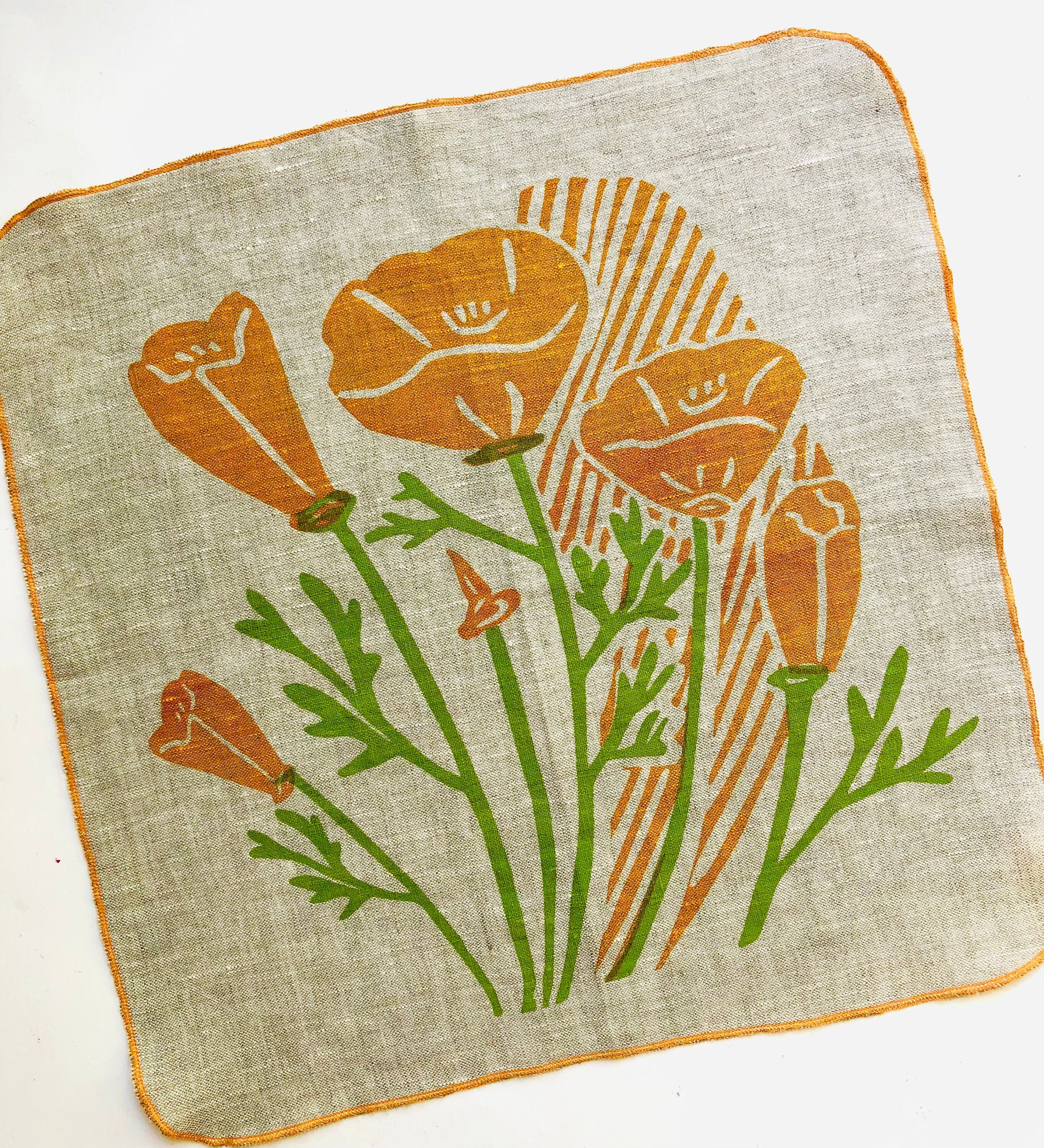California Poppy Linen Napkin Set, Handprinted Cloth Napkins ...