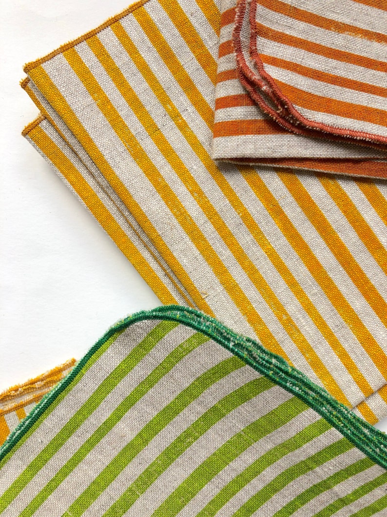 Striped Linen Napkins, Bright Green, Hand Printed - Etsy