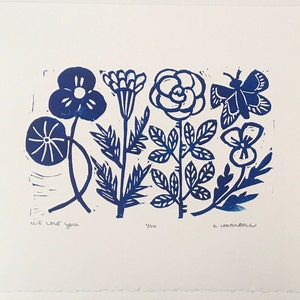 Block Print Flowers, Hand Printed Floral Art, Flowers Wall Art ...