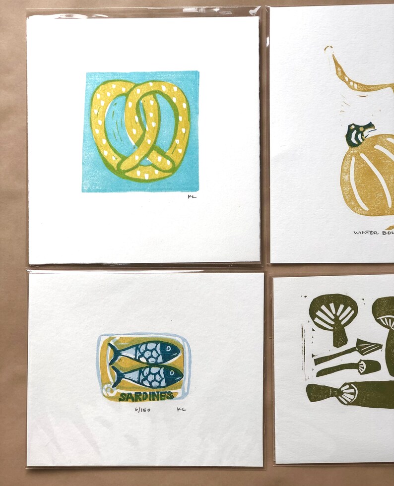 Pretzel Linocut Original Food Art - Etsy