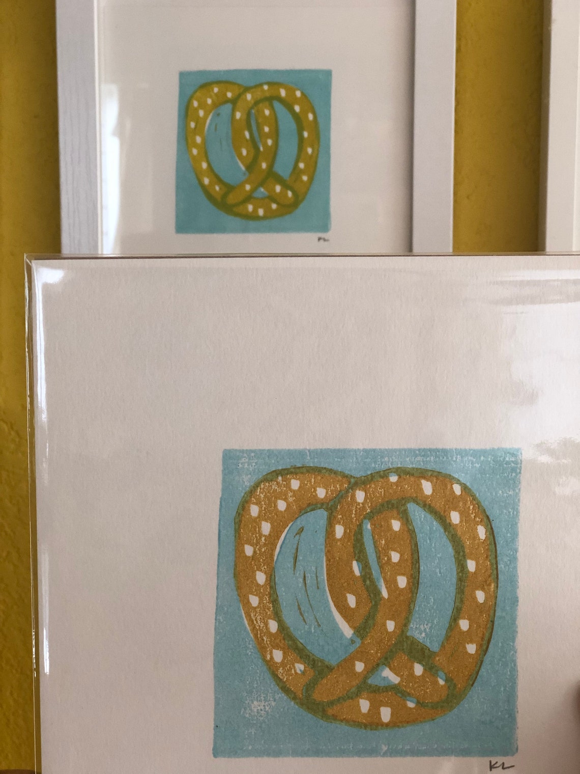 Pretzel Linocut Original Food Art - Etsy