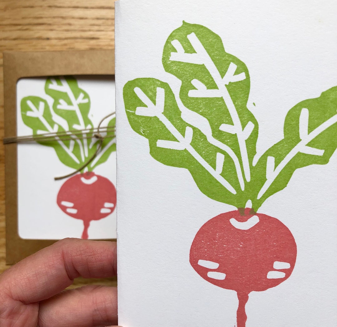 Radish Greeting Card Set, Handprinted Cards - Etsy