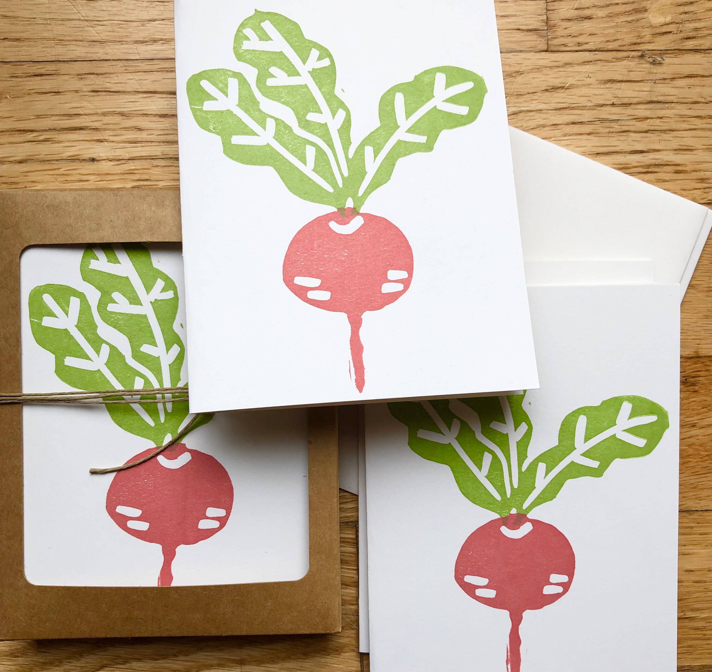 Radish Greeting Card Set, Handprinted Cards - Etsy