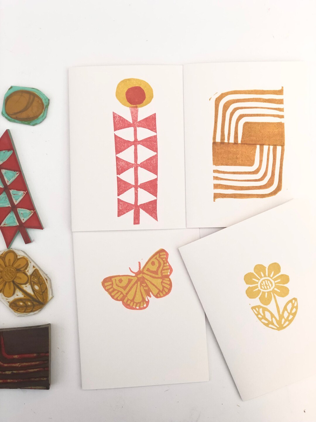 Hand-printed Cards, Set of Sunny Block Print Cards, Any Occasion Cards ...