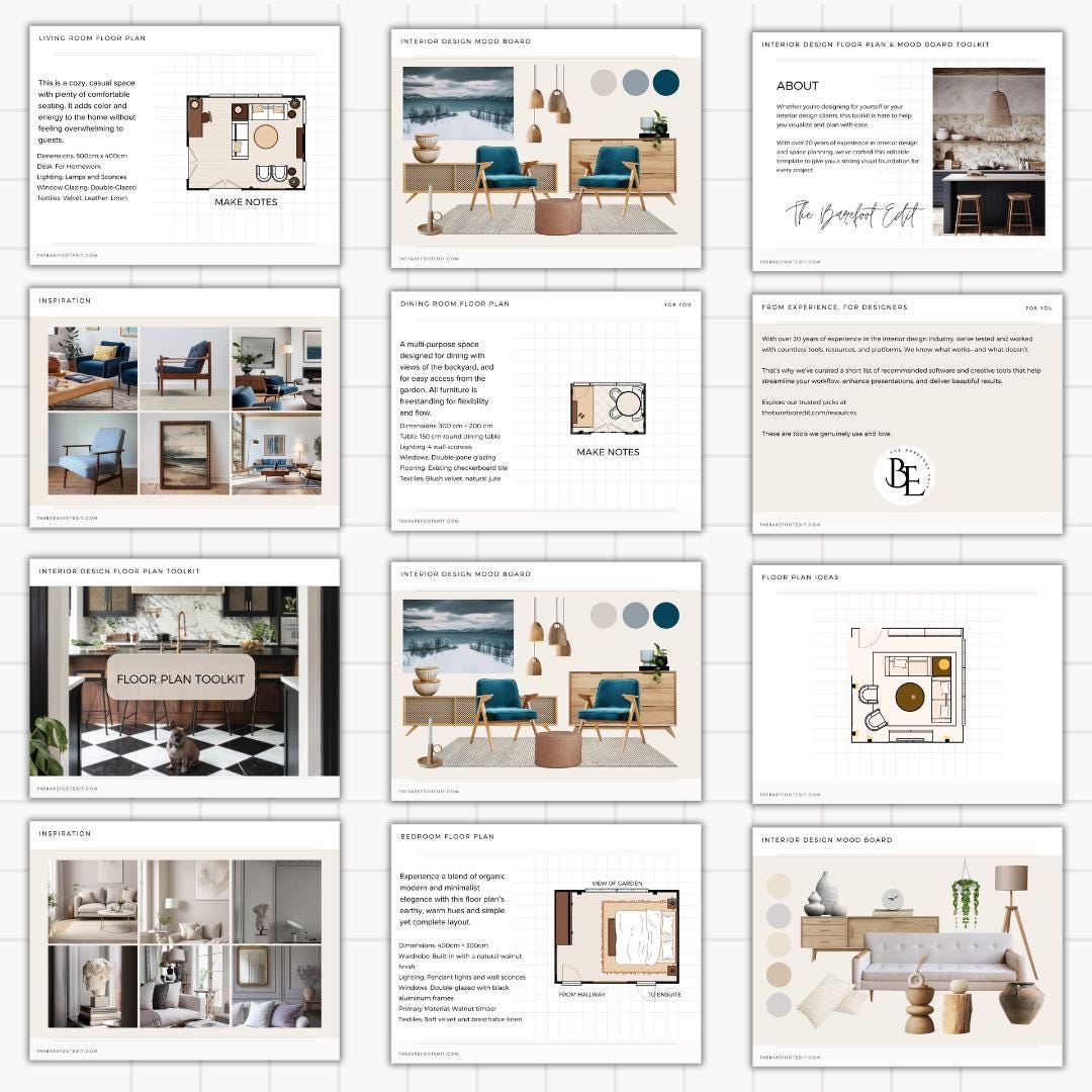 Interior Design Floor Plan & Mood Board Canva Template (30-page Metric ...