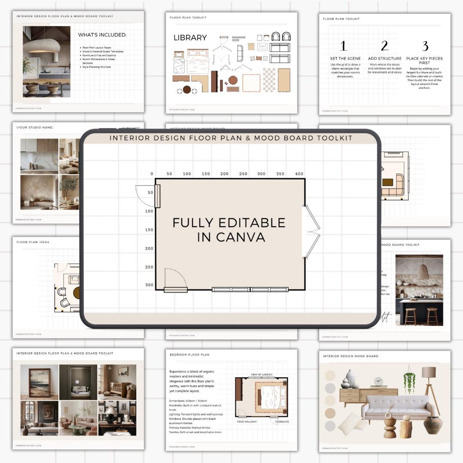 Interior Design Floor Plan & Mood Board Canva Template (30-page Metric ...