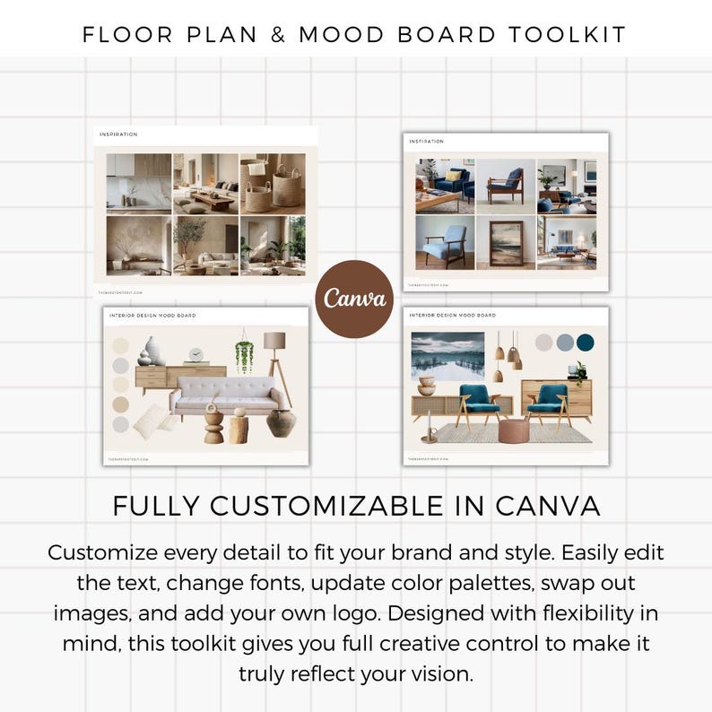 Interior Design Floor Plan & Mood Board Canva Template (30-page Metric ...