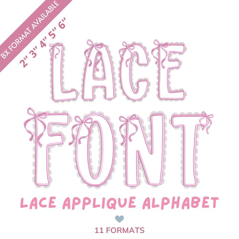 Lace Applique Font With Bow, Coquette Scallop Alphabet Embroidery ...