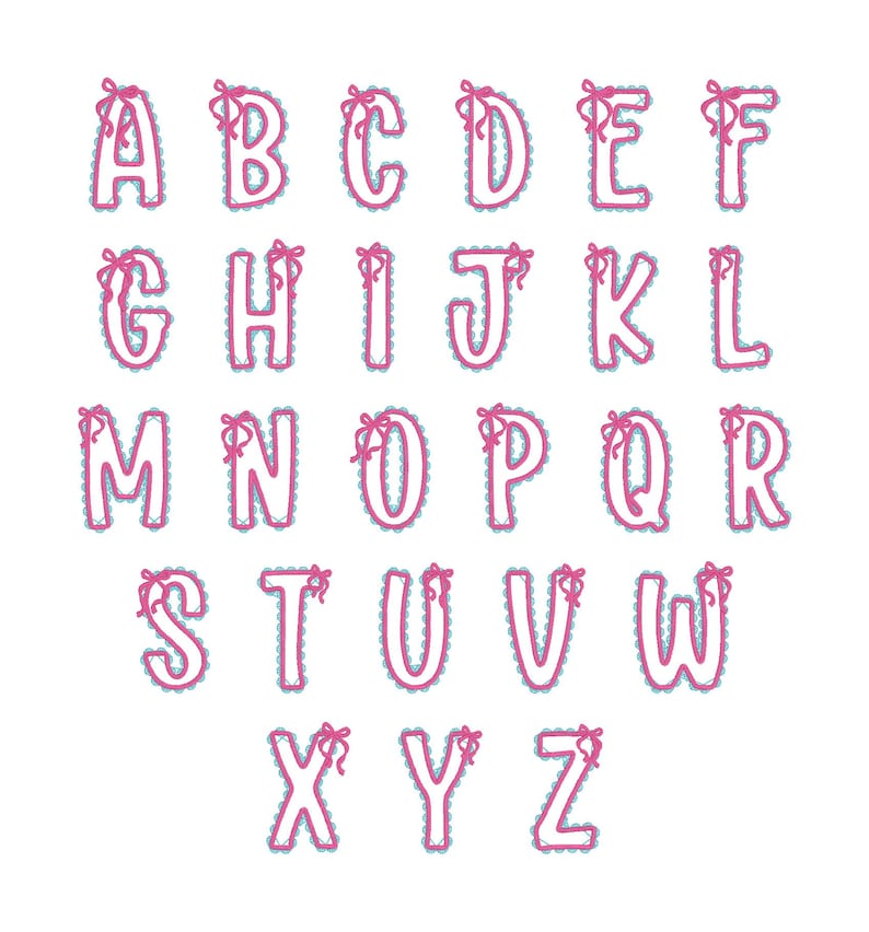 Lace Applique Font With Bow, Coquette Scallop Alphabet Embroidery ...
