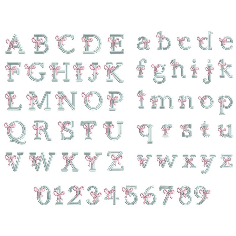 Coquette Bow Embroidery Font, Ribbon Monogram Alphabet, Satin Stitch ...