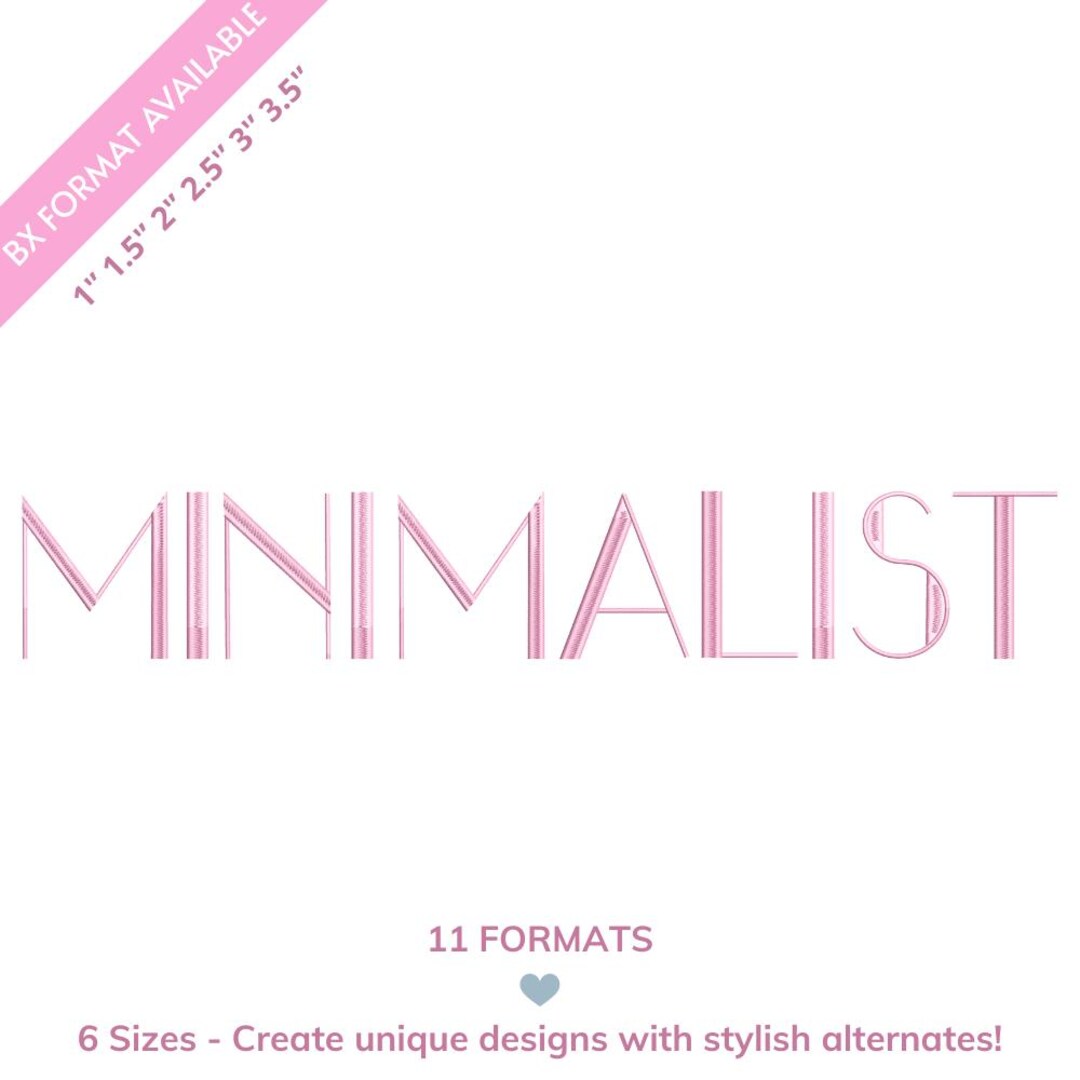 Minimalist Script Font Machine Embroidery Font Set, 6 Sizes, 11 Formats ...