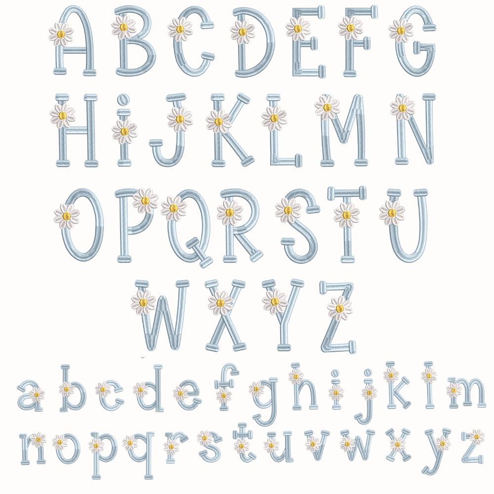 Daisy Flower Embroidery Font, Retro 70s Alphabet With Groovy Daisies ...