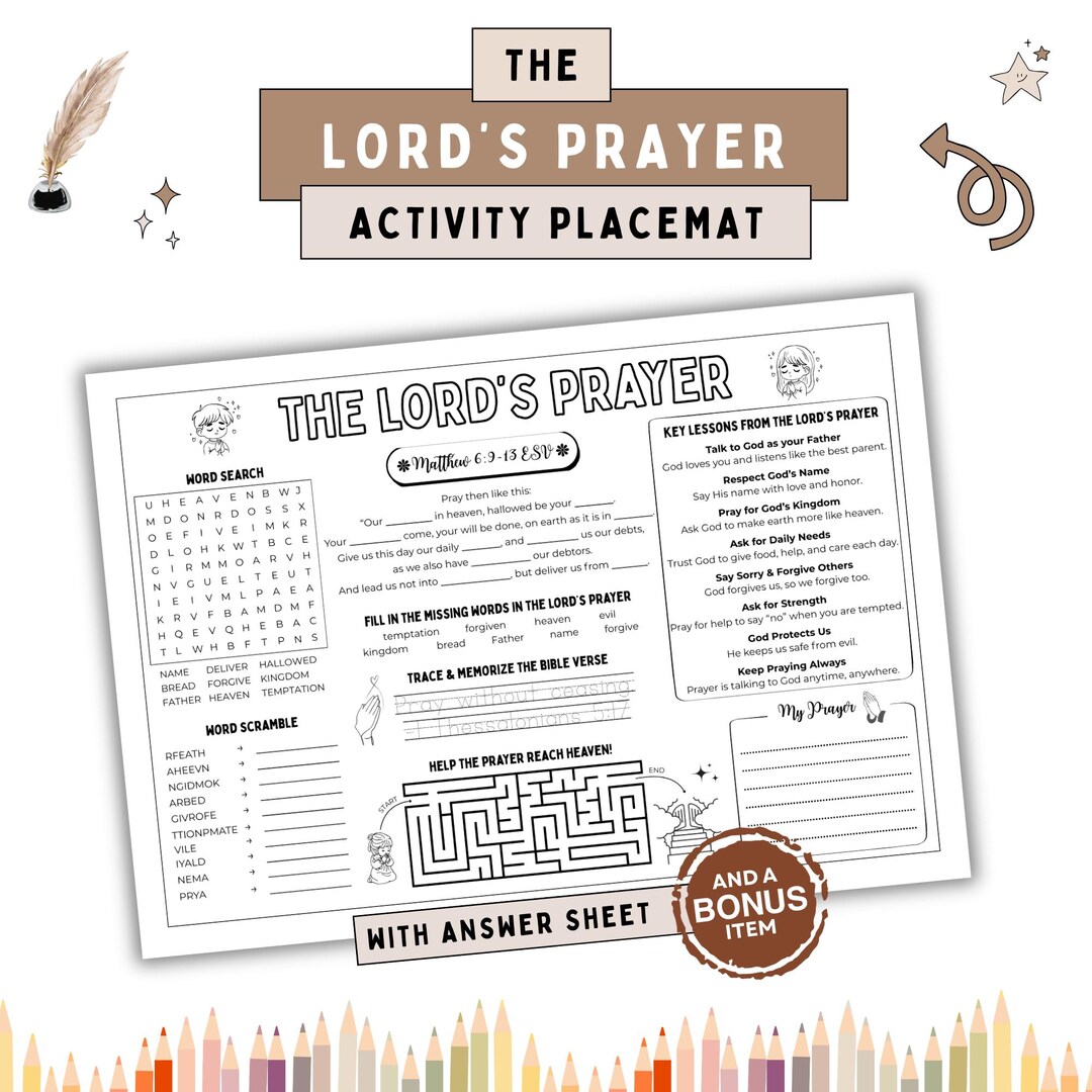 Lord's Prayer Activity Placemat, Bible Verse Activities (digital ...