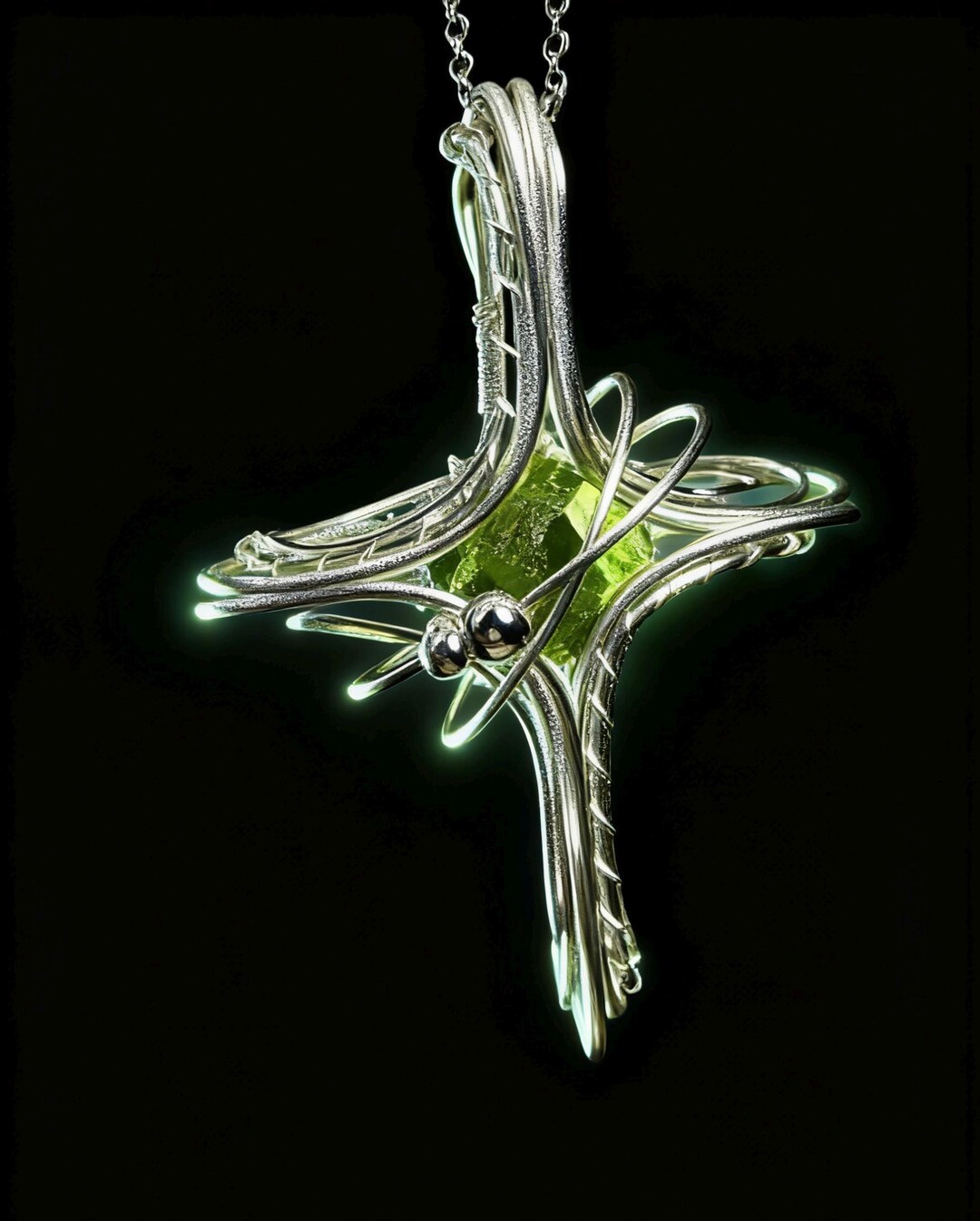 Handmade Green Crystal Star Necklace: Silver Pendant, Witchcore Jewelry ...