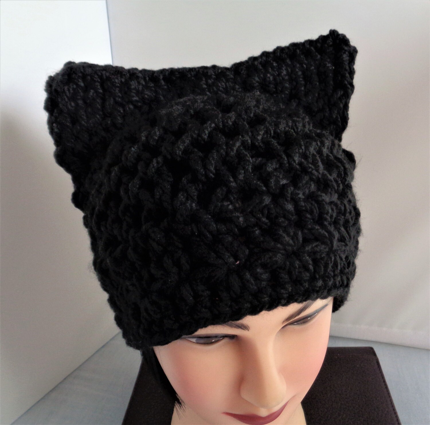 Black Pussy Hat Pussycat Hat Crochet Pussycat Hat Knit Etsy
