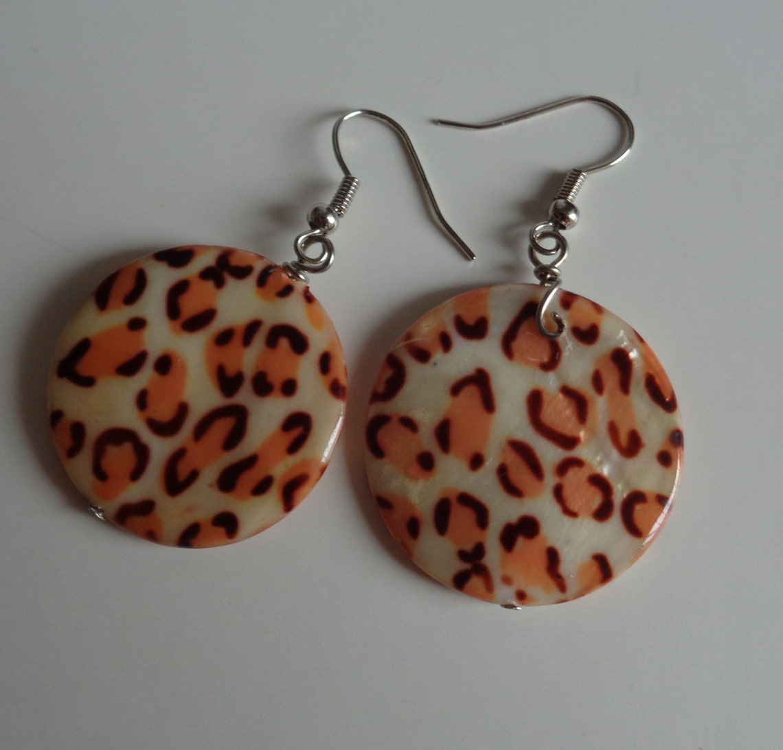 Unique Leopard Print Disk Earrings, Animal Print Round Earrings Shell ...