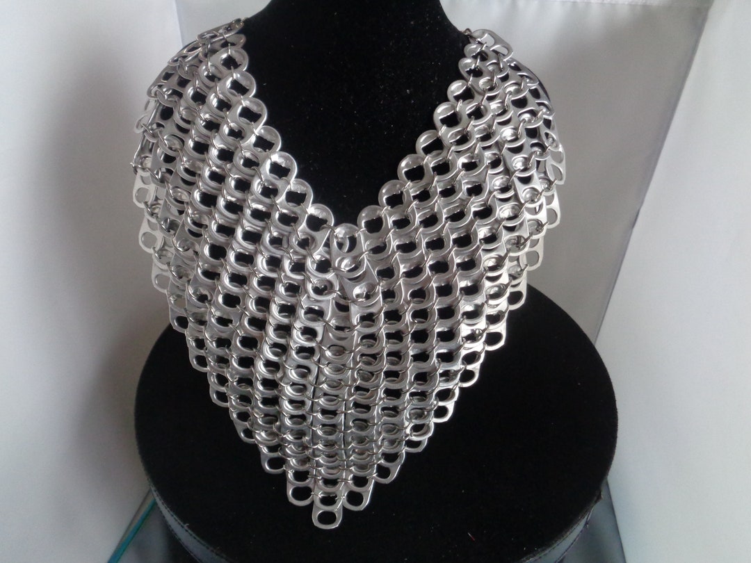 Silver Heart Statement Soda Tabs Bib Necklace, Recycled Pop Tabs ...