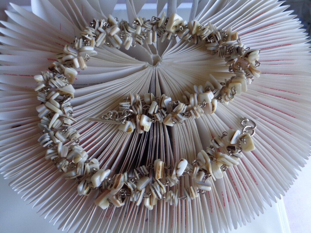 Beige Puka Shell Chip Necklace, Statement Necklace, Chunky Stacked ...